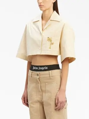 Palm Angels Striped Cropped Cotton Shirt