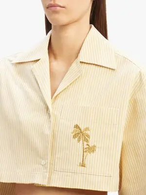 Palm Angels Striped Cropped Cotton Shirt