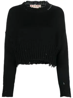 Marni Distressed Cropped Jumper - Black