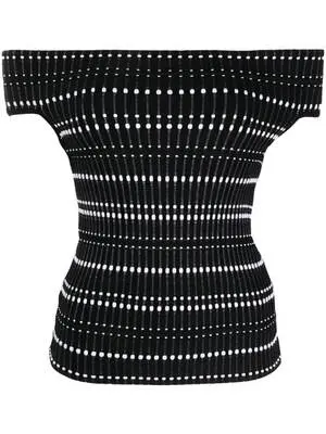 Alexander McQueen Open-knit Off-shoulder Top - Black