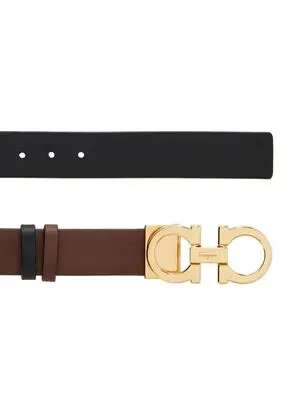 FERRAGAMO Gancini Buckle Reversible Leather Belt - Brown