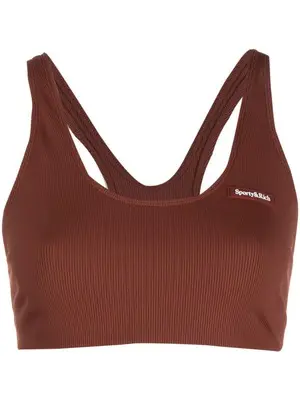 SPORTY & RICH Logo-print Sports Bra - Brown