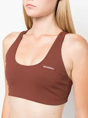 SPORTY & RICH Logo-print Sports Bra - Brown