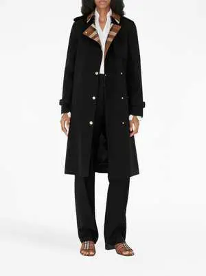 Burberry Check-panel Gabardine Trench Coat - Black