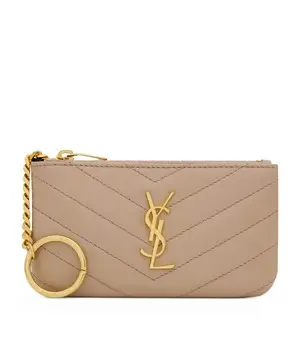 Saint Laurent Small Leather Chain Wallet - Beige