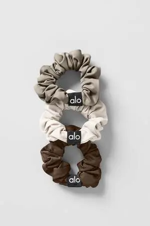 Alo Yoga Fresh Mini Scrunchie 3-pack - Light Cocoa/bone/espresso