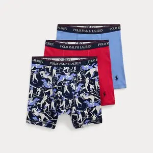 Ralph Lauren Cotton Wicking Boxer Brief 3-pack Print Red Blue