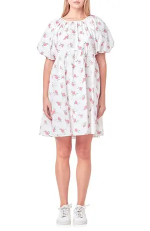 English Factory Floral Cotton Eyelet Babydoll Dress - White Multi
