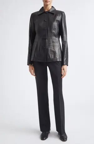 Lafayette 148 New York Irving Straight Leg Stretch Wool Trousers - Black