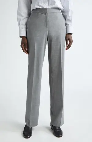 Lafayette 148 New York Irving Straight Leg Stretch Wool Trousers - Nickel