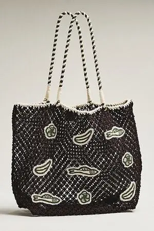 Clare V. Woven Tote With Embroidered Detailing