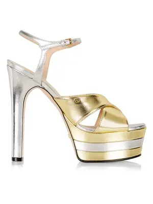 Gucci Women's Angel 95MM Metallic Leather Platform Sandals - Gold  - Gold