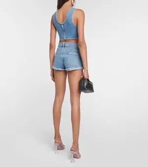 7 For All Mankind Embellished Denim Crop Top