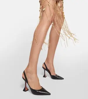 Amina Muaddi Holli Leather Slingback Pumps - Black