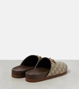 Gucci Gg Supreme Horsebit Mules - Beige