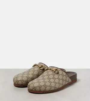 Gucci Gg Supreme Horsebit Mules - Beige