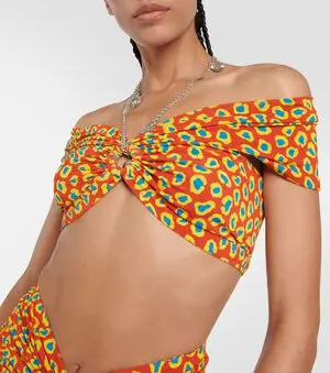 Rabanne Printed Strapless Crop Top - Red