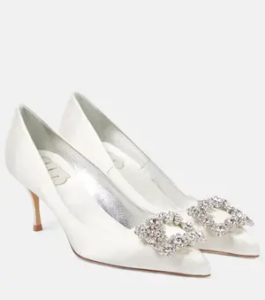 ROGER VIVIER Flower Strass Satin Pumps - White