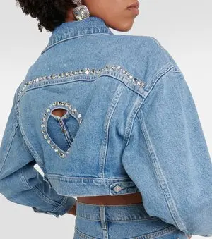 7 For All Mankind Babe Embellished Cropped Denim Jacket