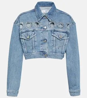 7 For All Mankind Babe Embellished Cropped Denim Jacket