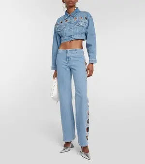 7 For All Mankind Babe Embellished Cropped Denim Jacket