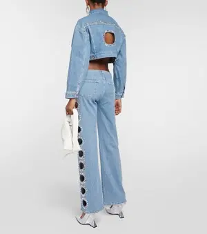 7 For All Mankind Babe Embellished Cropped Denim Jacket