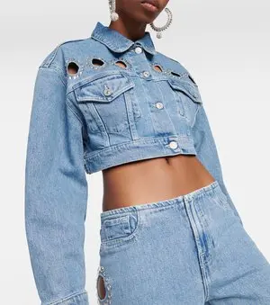 7 For All Mankind Babe Embellished Cropped Denim Jacket