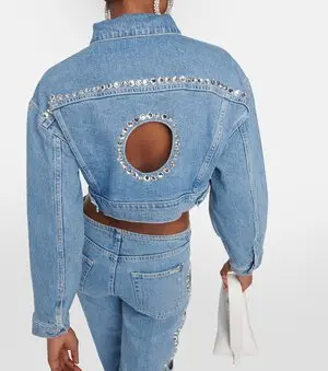 7 For All Mankind Babe Embellished Cropped Denim Jacket
