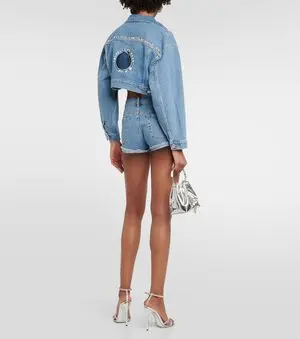 7 For All Mankind Babe Embellished Cropped Denim Jacket