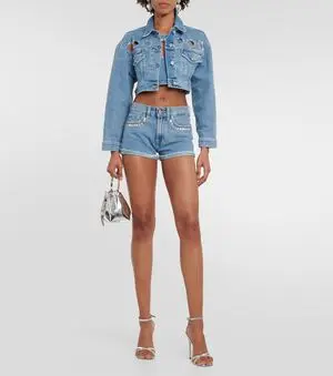 7 For All Mankind Babe Embellished Cropped Denim Jacket