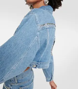 7 For All Mankind Babe Embellished Cropped Denim Jacket