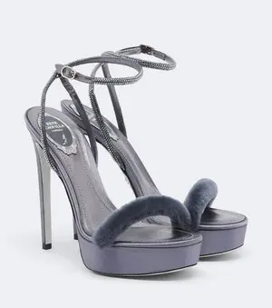 Rene Caovilla Embellished Satin Platform Sandals - Grey