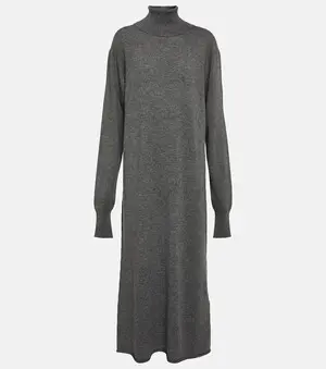 JIL SANDER Cashmere Turtleneck Midi Dress - Grey