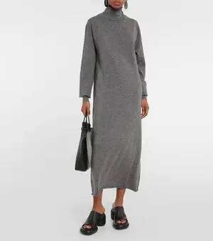 JIL SANDER Cashmere Turtleneck Midi Dress - Grey