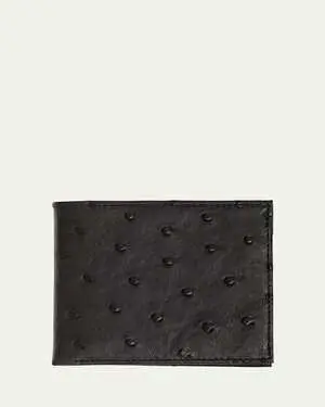 ABAS Ostrich Bi-fold Wallet - Black