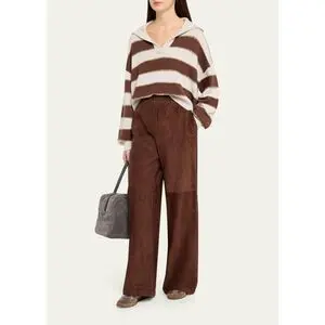Brunello Cucinelli Suede Wide-leg Pull-on Pants