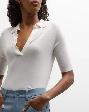 Gabriela Hearst Frank Cashmere Polo Top - Ivory