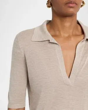 Gabriela Hearst Frank Cashmere Polo Top - Oatmeal