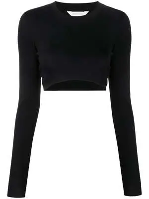 Palm Angels Fine-ribbed Cropped Long-sleeve Top