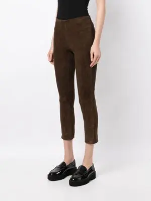 Vince Cropped Suede Trousers - Brown