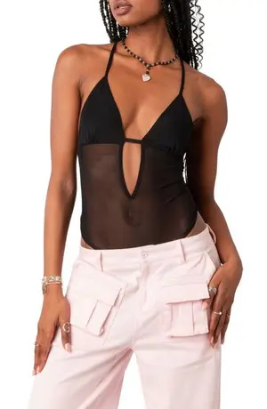 EDIKTED Alva Sheer Mesh Panel Bodysuit