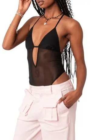 EDIKTED Alva Sheer Mesh Panel Bodysuit