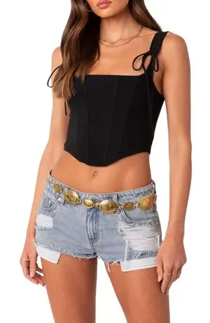 EDIKTED Genevive Tie Strap Corset Crop Top