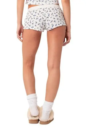 EDIKTED Floral Waffle Knit Micro Shorts