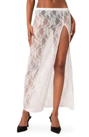 EDIKTED Aura Low Rise Lace Maxi Skirt - White
