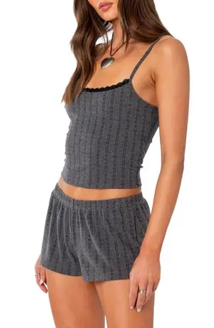 EDIKTED Irene Pointelle Crop Camisole - Gray