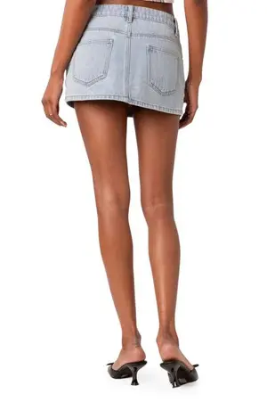 EDIKTED Chiara Low Rise Denim Miniskirt - Light-blue