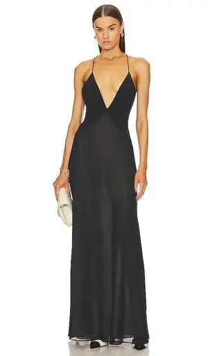 chinese dress ladies Helsa Sheer Deep V Long Slip Dress - Passion main image 1