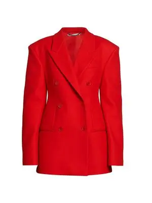Stella McCartney Women's Oversized Double-Breasted Wool Blazer - Lipstick Red  - Lipstick Red