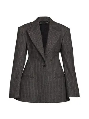 Stella McCartney Women's Single-Breasted Pinstriped Blazer - Charcoal  - Charcoal